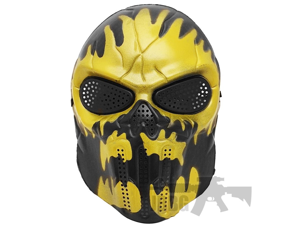 GOLD FLAME HALLOWEEN FANCY DRESS SKULL MASK - Trimex Wholesale Ireland